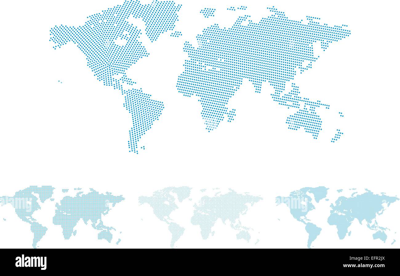 World map halftone set, four different versions with perfect shapes ...