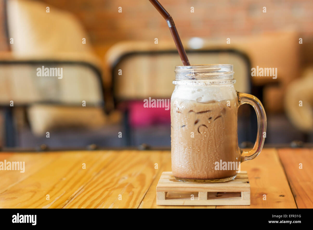 Iced caffe mocha with milk foam, stock photo Stock Photo - Alamy