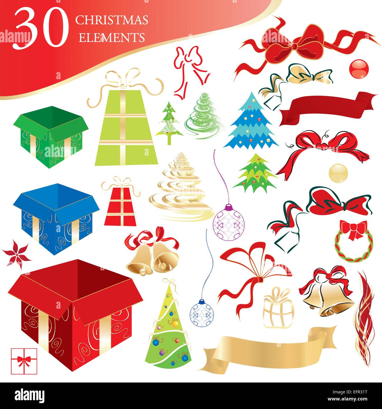Set of 30 Christmas design elements, vector illustration Stock Vector ...