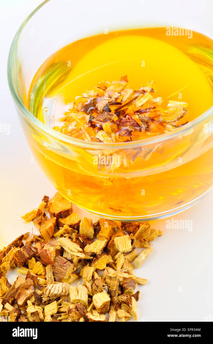 Medicinal herb-tea of the medicinal plant Licorice, Glycyrrhiza glabra ...