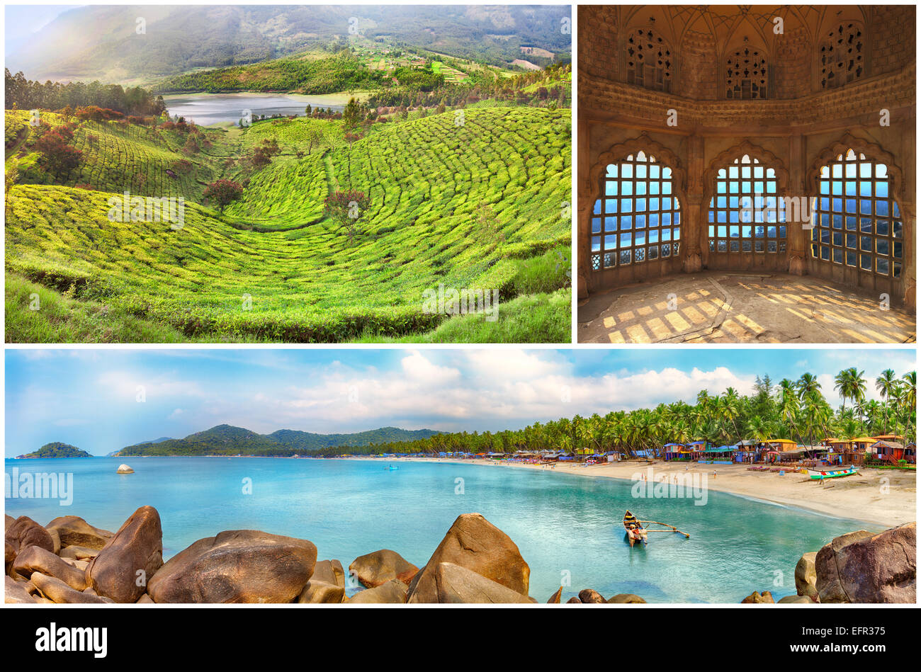 Indian landmarks collage, Goa, Munnar, Jaipur Stock Photo - Alamy