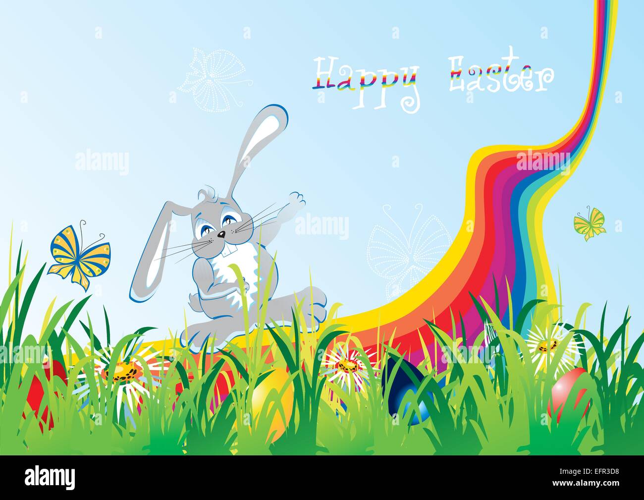 cartoon easter foliage with cute bunny, vector illustration Stock ...