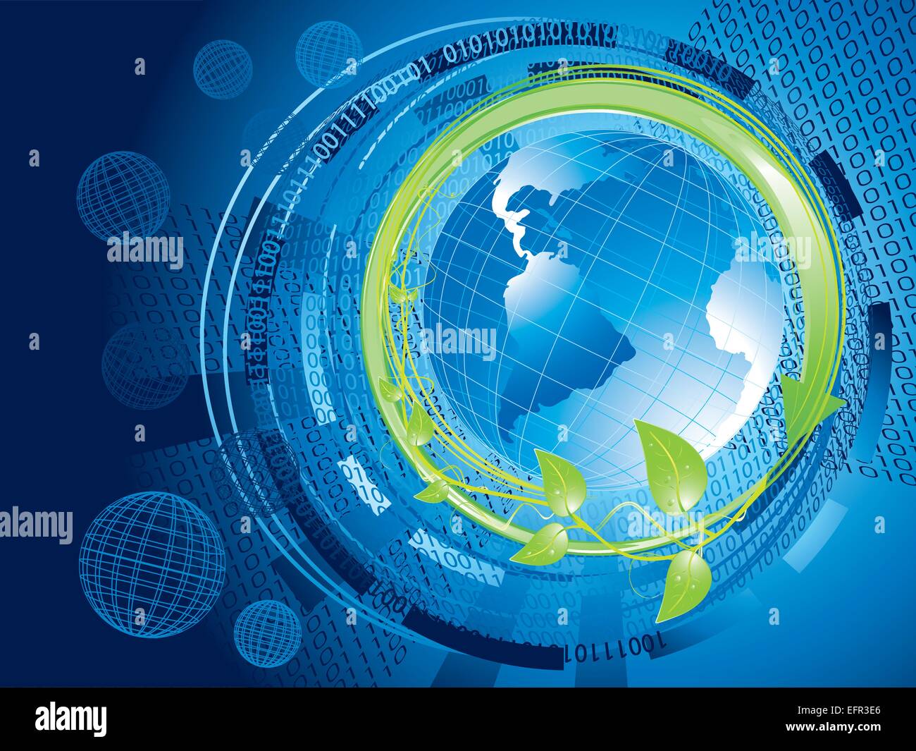 global ecology binary background with plant surrounding earth, vector ...