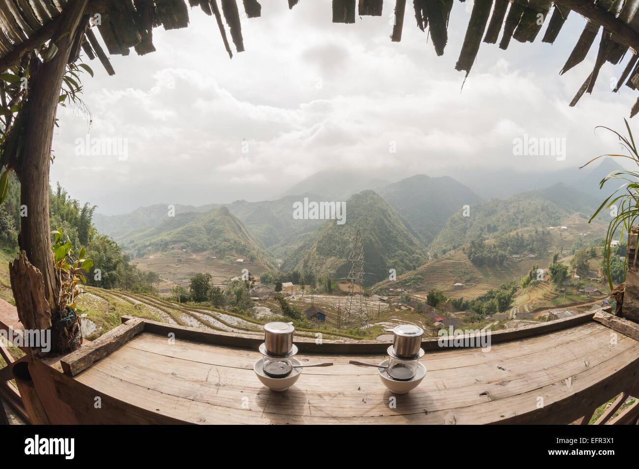 Dual coffee vietnamese style panorama view in local cafe terrace Stock ...