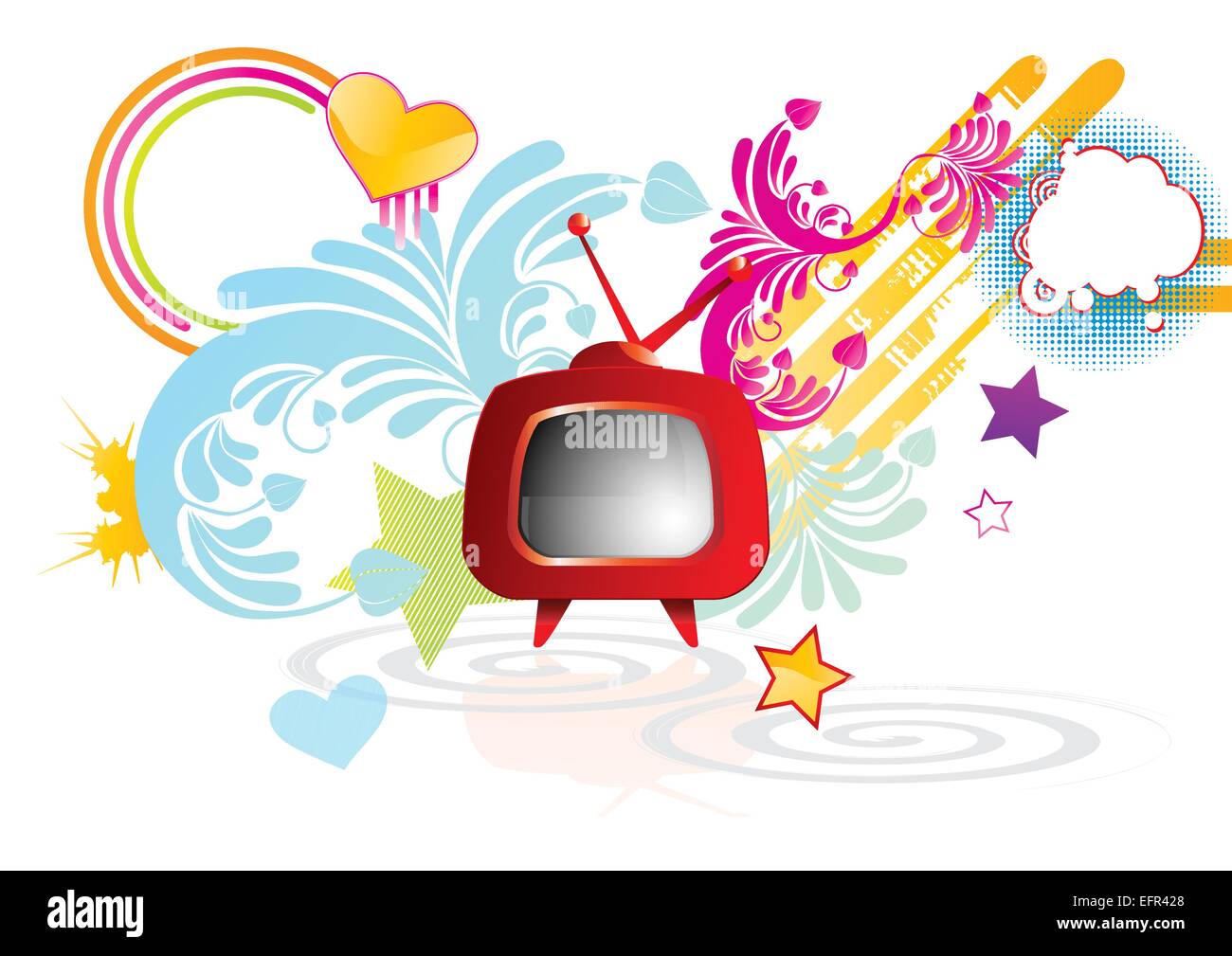 Funky abstract background with red retro TV, vector illustration Stock ...