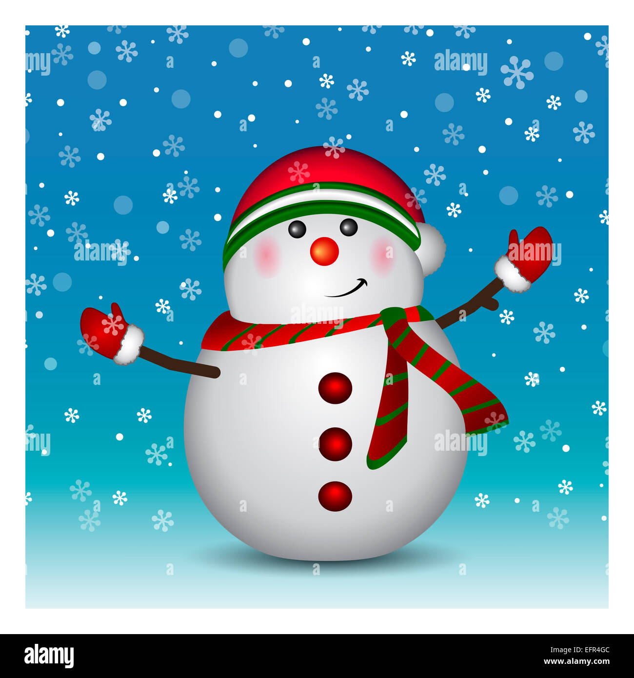 Snowman wearing santa hat and gloves - background Stock Photo - Alamy