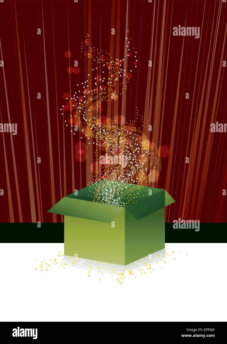 Gift box with magic lights and stars, vector illustration Stock Vector ...