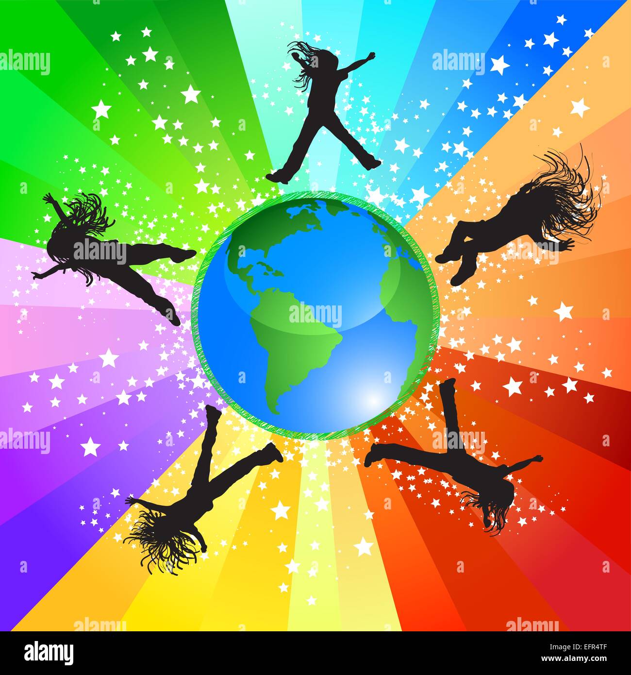 Happy girls jumping around the world Stock Vector Image & Art - Alamy