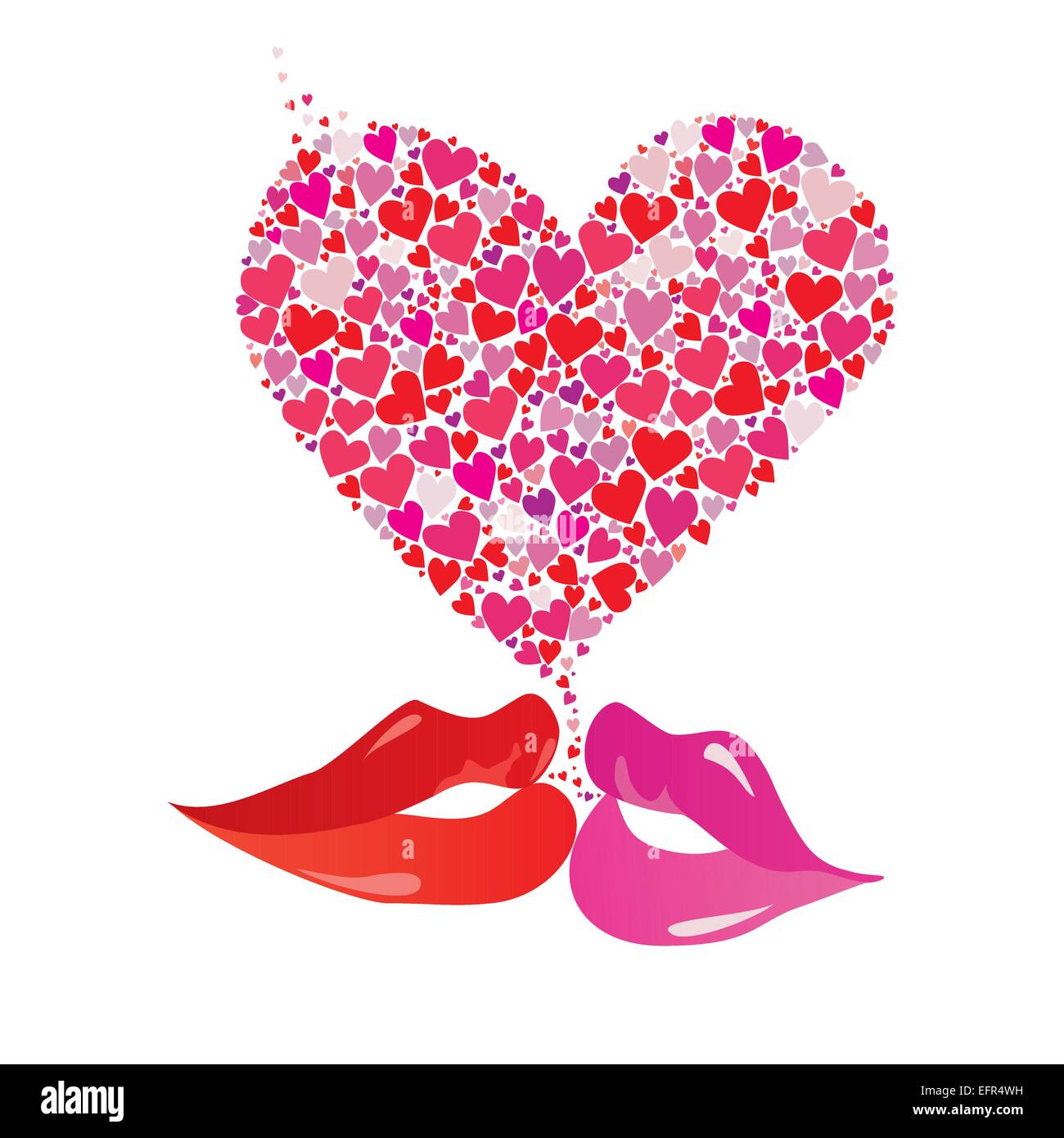 Valentines Day Heart floral and kissing lips, elements for design ...