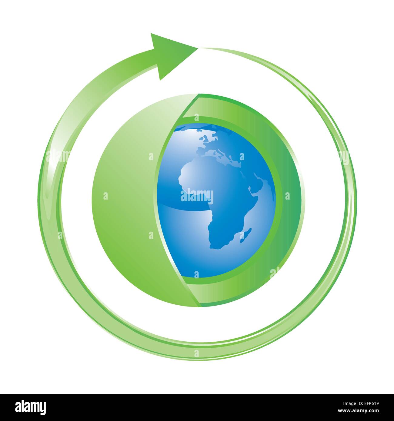 icon with Earth wrapped in green with clockwise arrow, vector ...