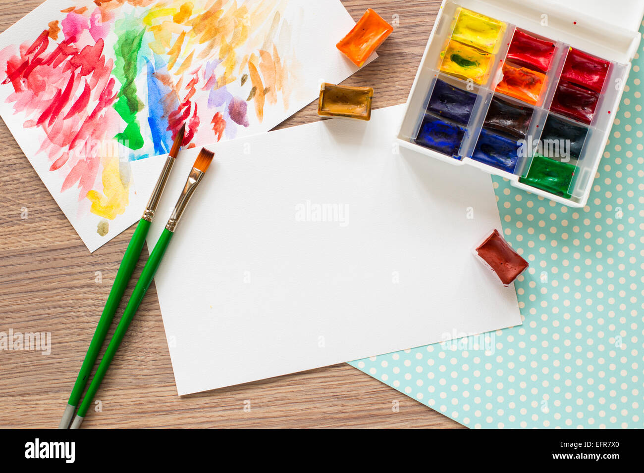 Watercolor paint box and brushes for painting Stock Photo - Alamy