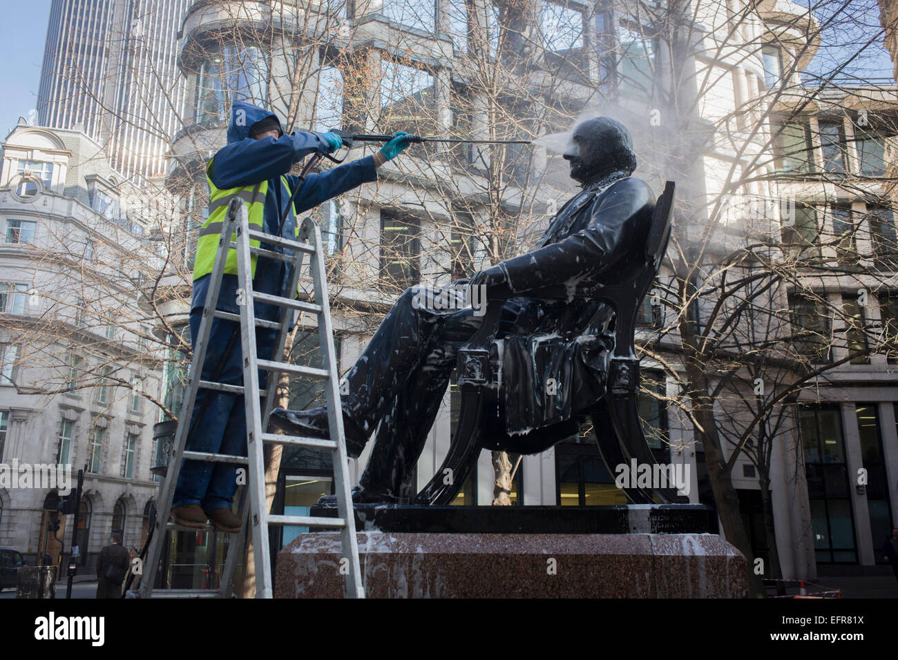 London, UK. 9th February, 2015. Surrounded by modern offices near the ...