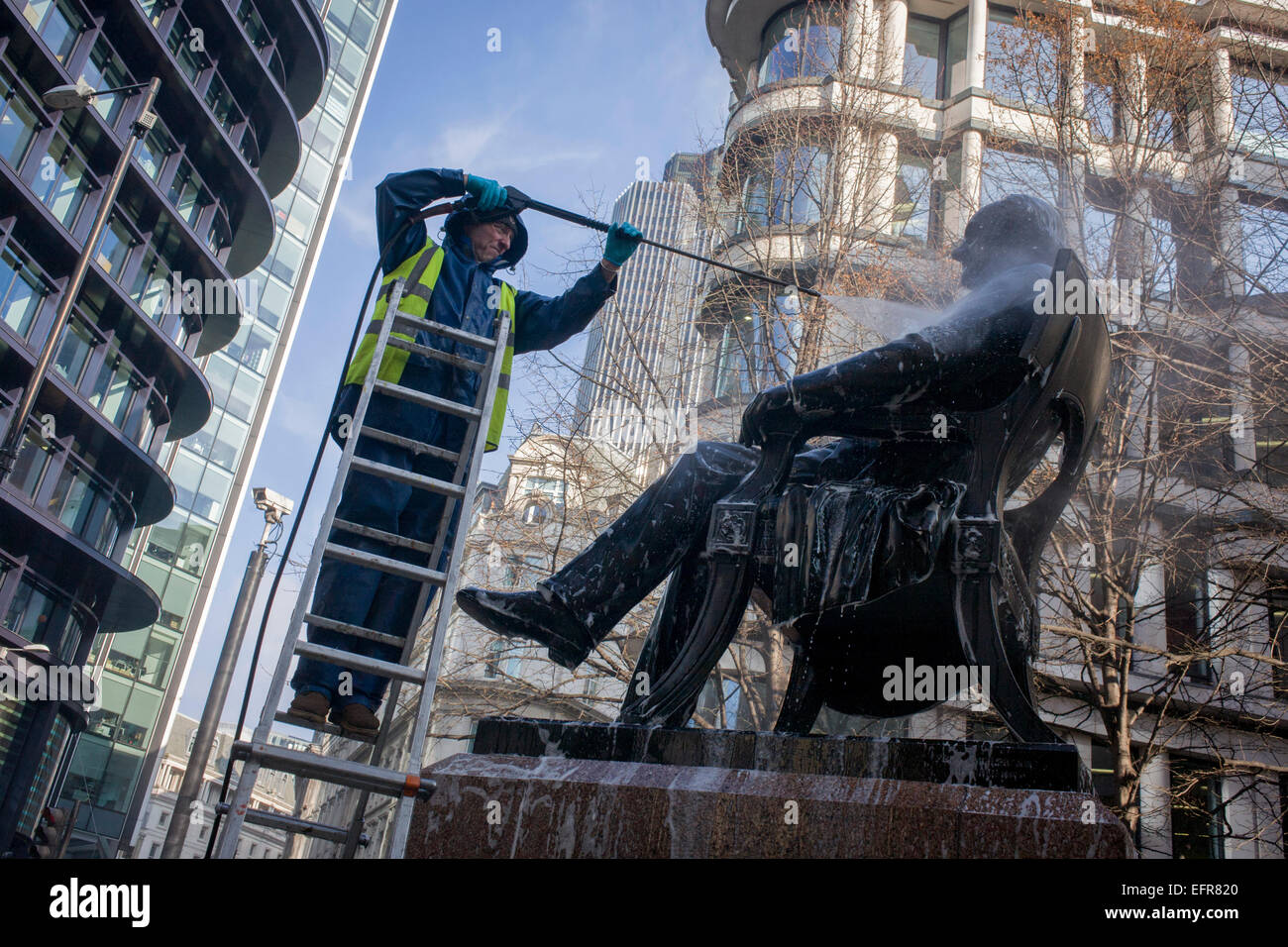 London, UK. 9th February, 2015. Surrounded by modern offices near the ...