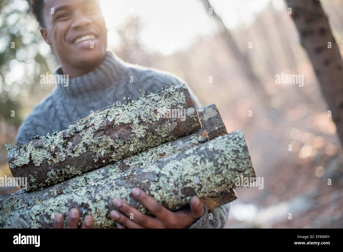 Young man carrying firewood hi-res stock photography and images - Alamy