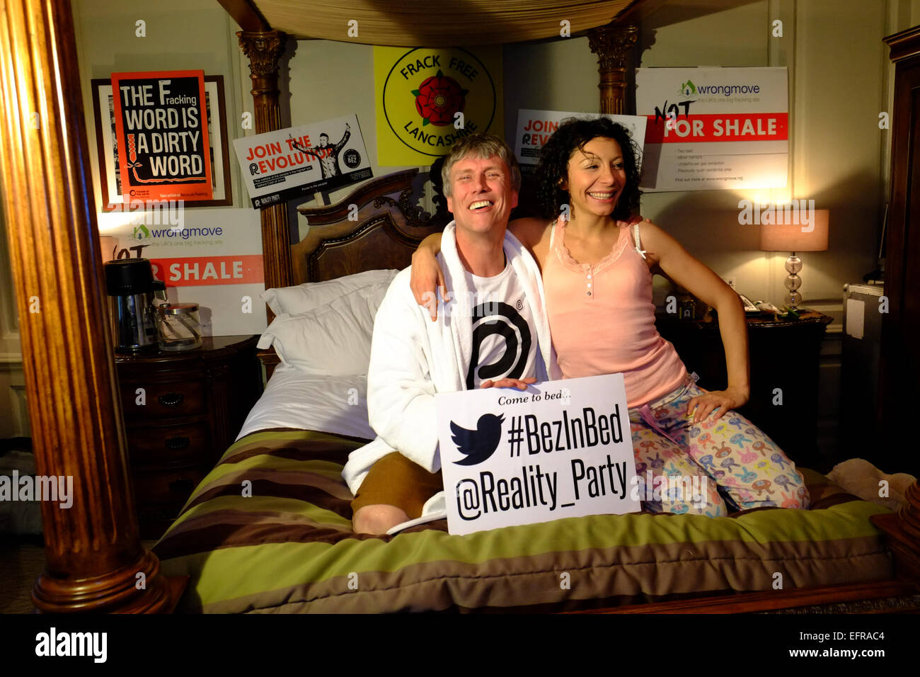 London, UK. 09th Feb, 2015. Mark 'Bez' Berry and his girlfriend ...