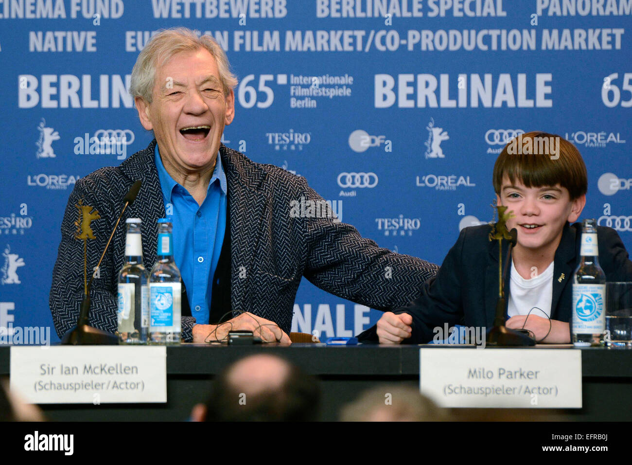 Ian McKellen and Milo Parker during the 'Mr. Holmes' press conference at the 65th Berlin ...