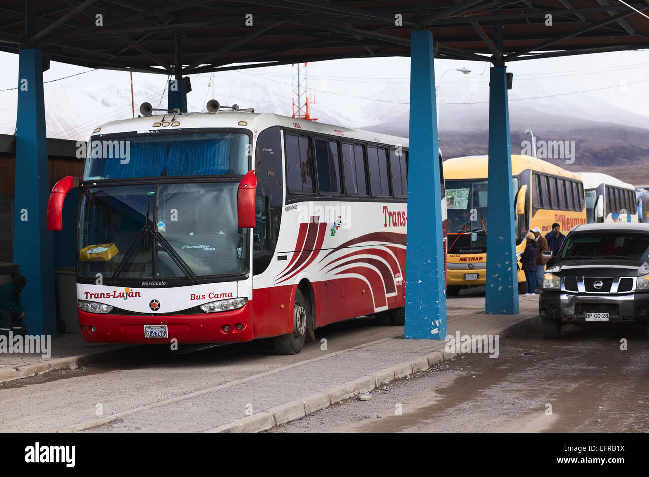 Buses coming from Bolivia standing at the border crossing between ...