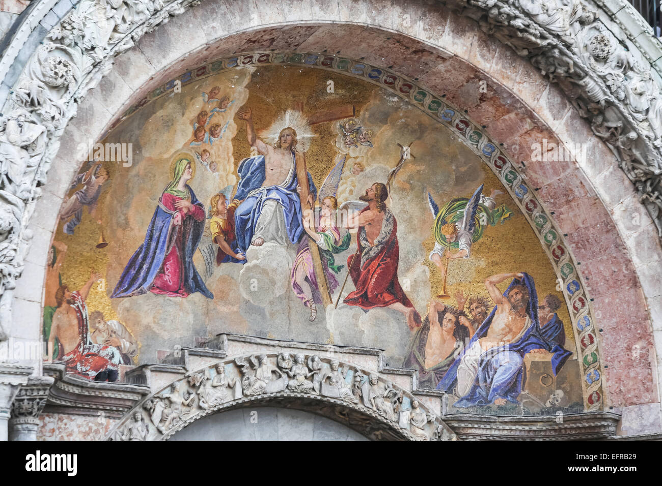 The exterior mosaic of the Saint Mark Basilica on San Marco square in ...