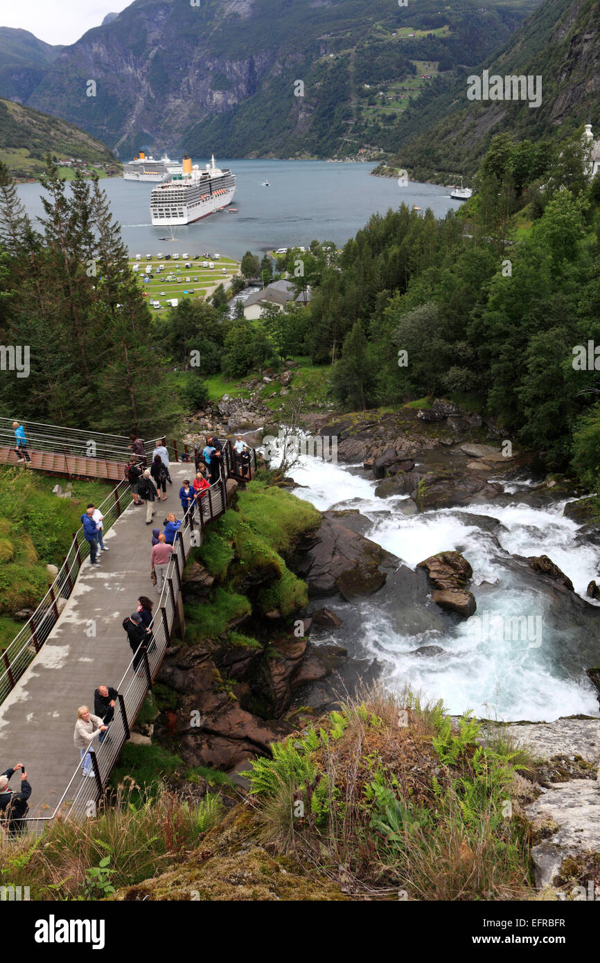 View of the river at Geiranger town, Geirangerfjord, UNESCO World ...