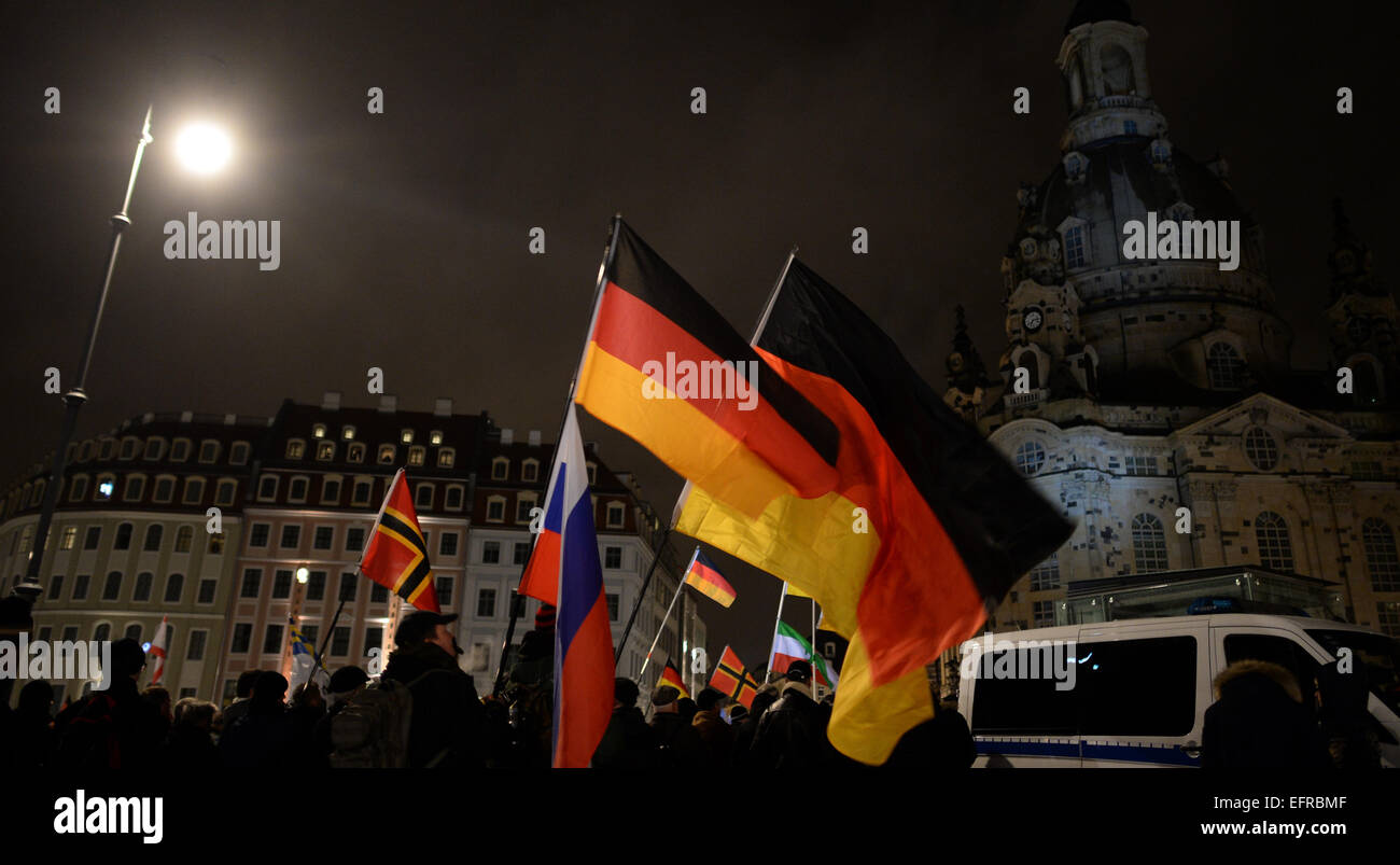 Dresden, Germany. 09th Feb, 2015. Members of the anti-Islamic Pegida ...