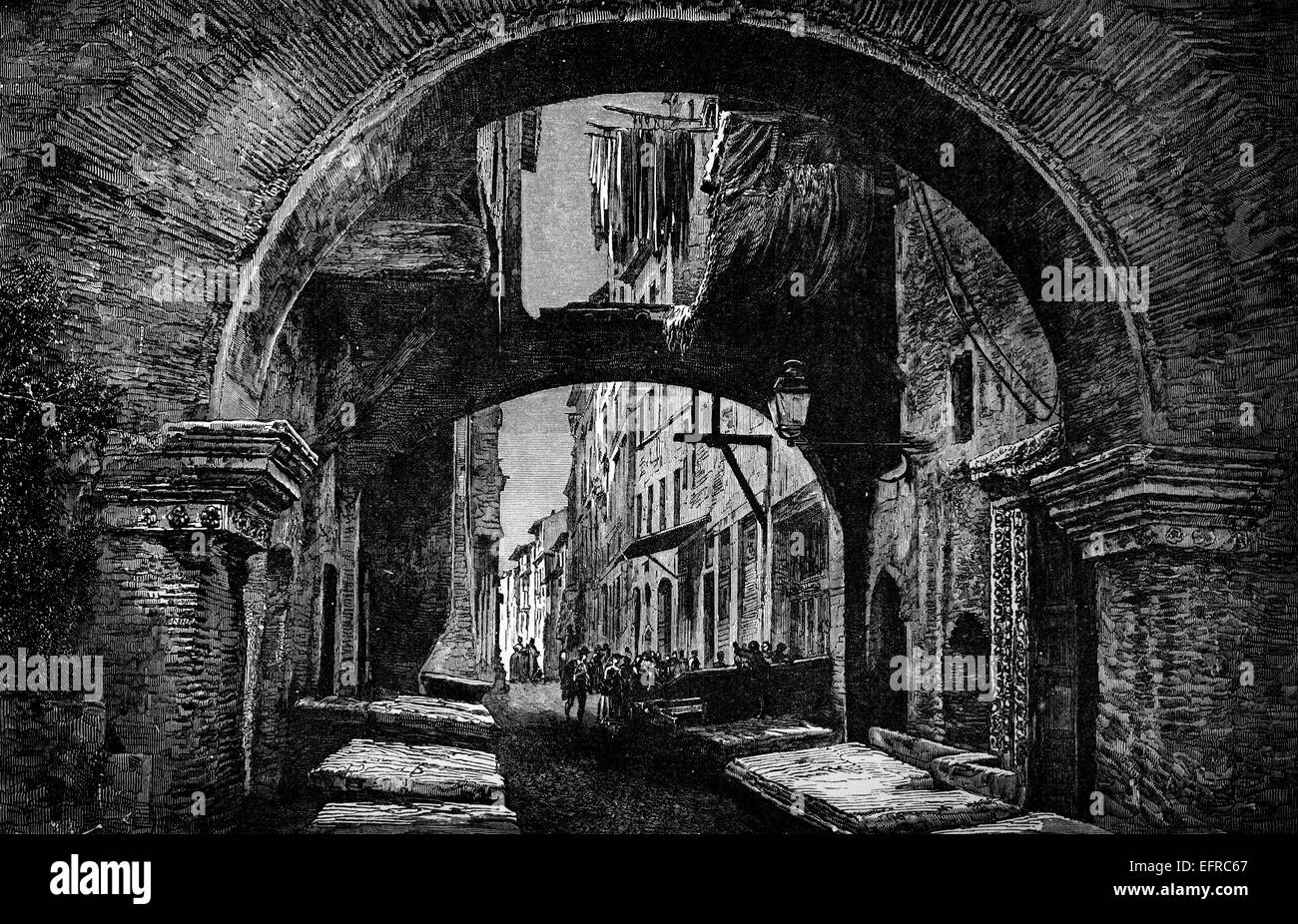 Old Roman city street, photographed from 'Italian Pictures Drawn with ...