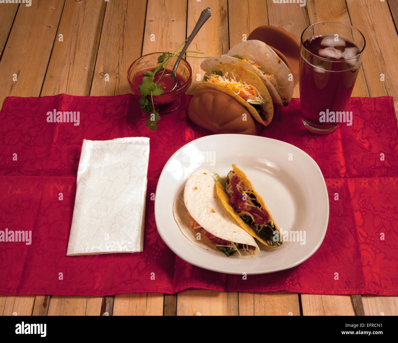 A delicious taco dinner with iced tea Stock Photo - Alamy