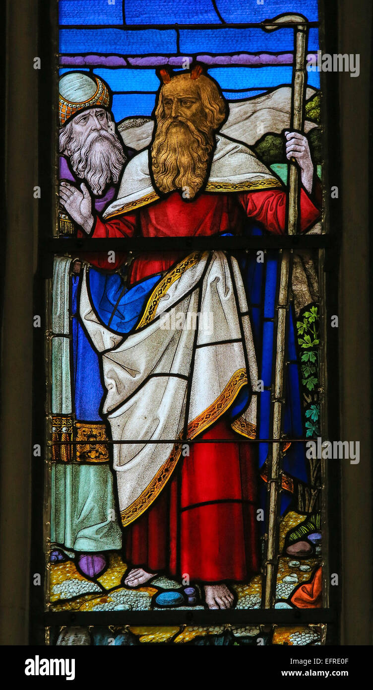 Stained Glass window depicting Moses, in the Cathedral of Saint Rumbold ...