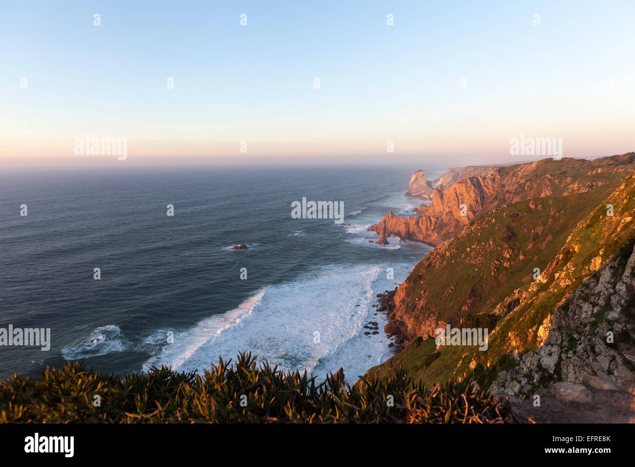 Cabo da Roca (Cape Roca) at sunset, is a cape which forms the ...