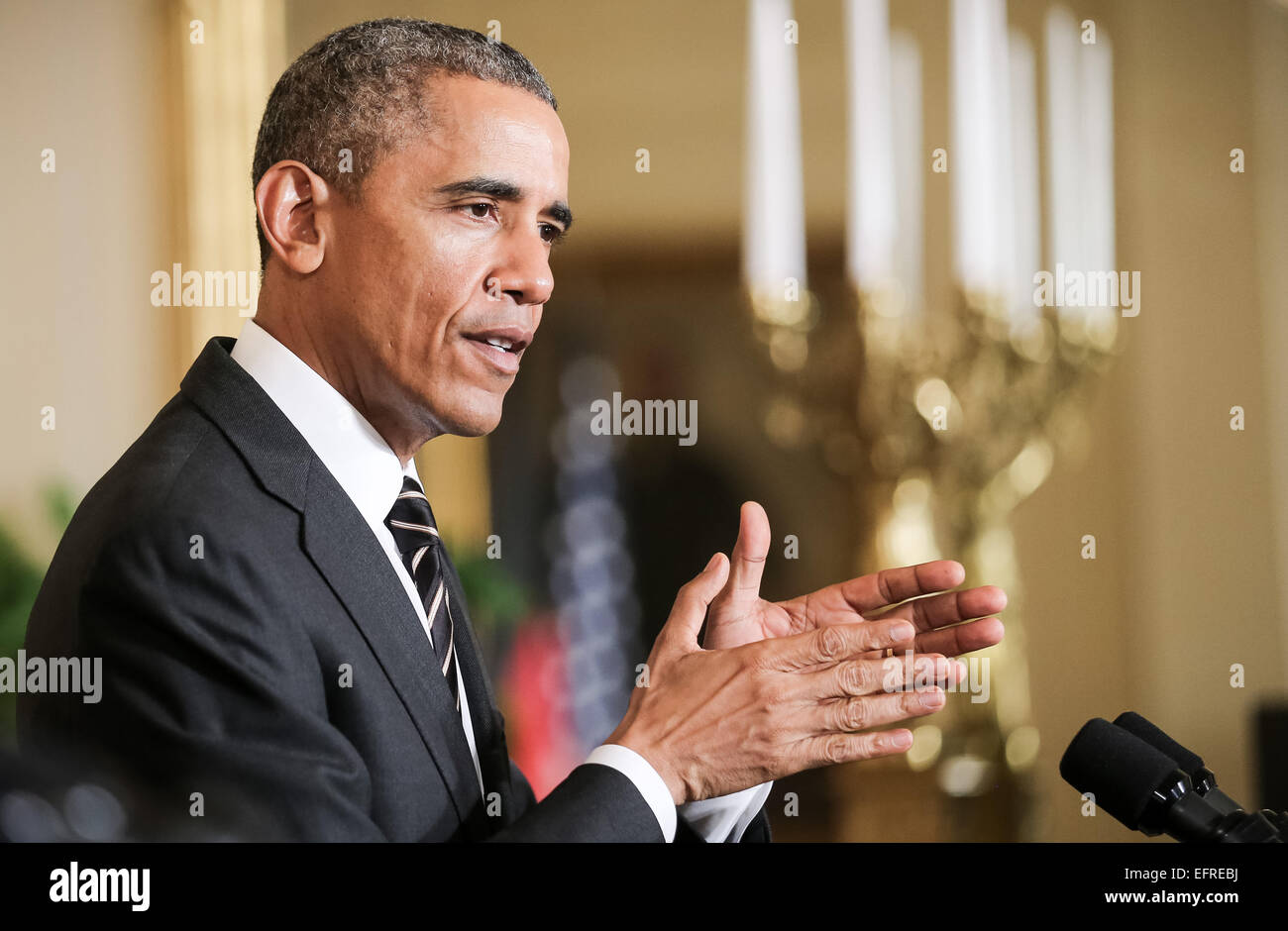 US President Barack Obama at a press conference in the East Room of the ...