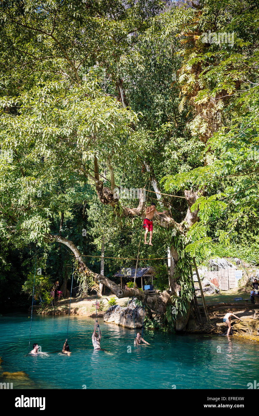 The Blue Lagoon, Vang Vieng, Laos Stock Photo - Alamy