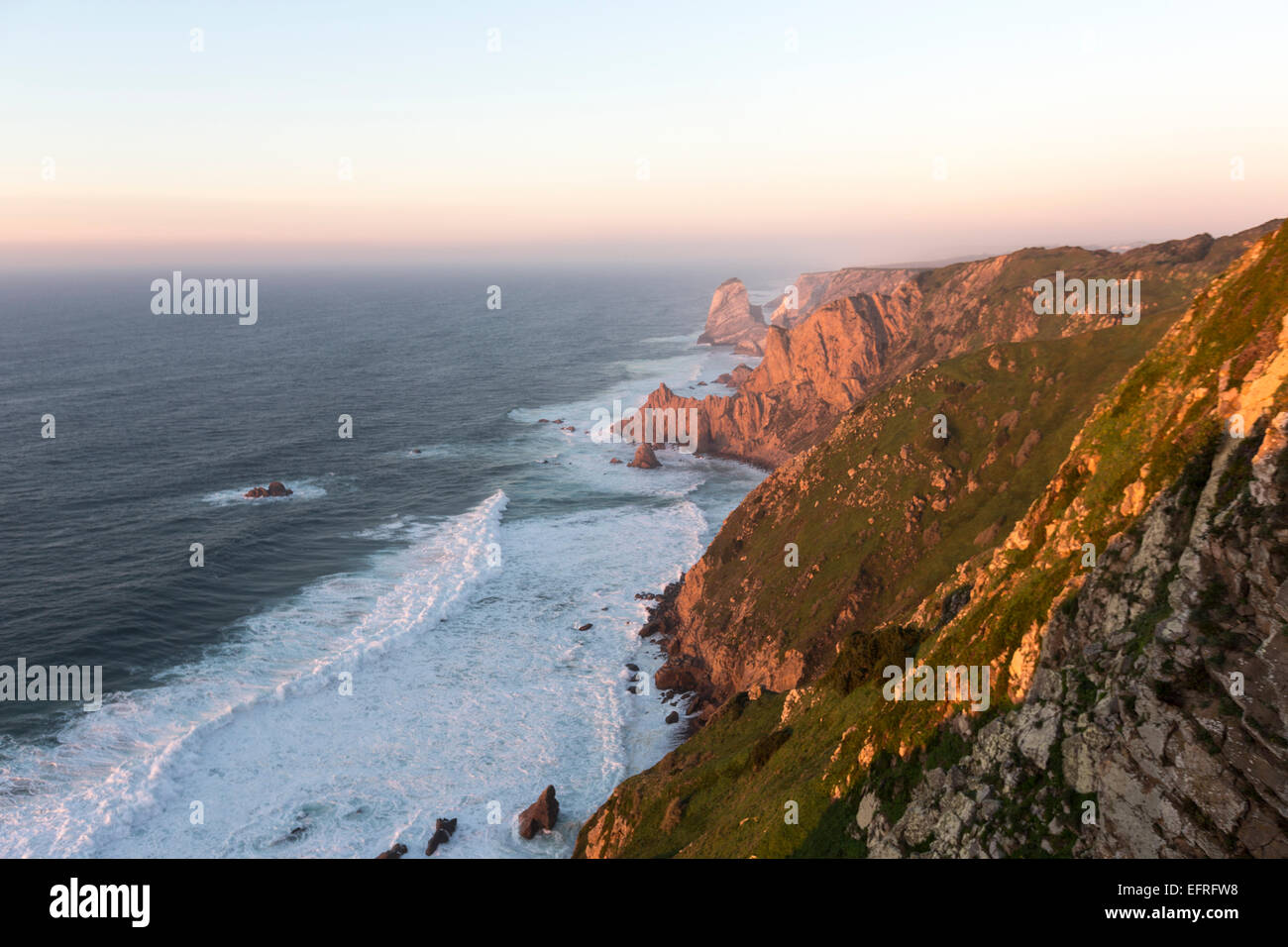 Cabo da Roca (Cape Roca) at sunset, is a cape which forms the ...