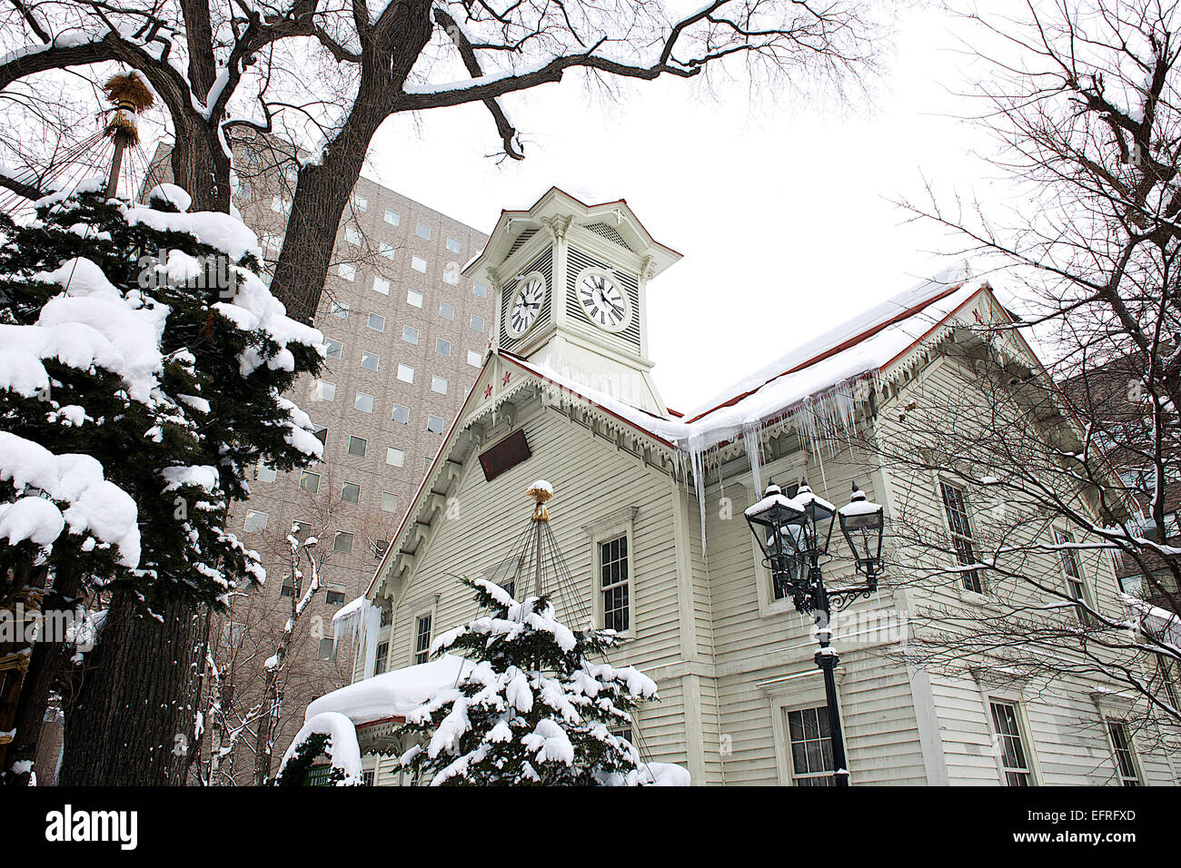 Sapporo Clock Tower Covered with Snow, Hokkaido, Japan Stock Photo - Alamy