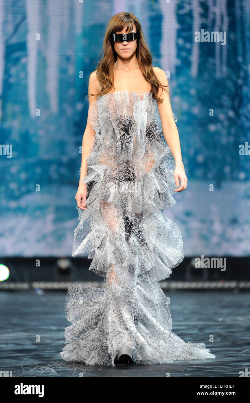 Model on the catwalk at Clothes Show Live 2014, Birmingham NEC, UK ...