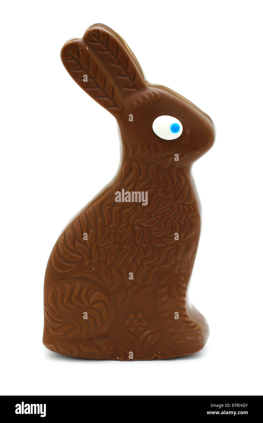 Single chocolate Easter bunny over white Stock Photo - Alamy