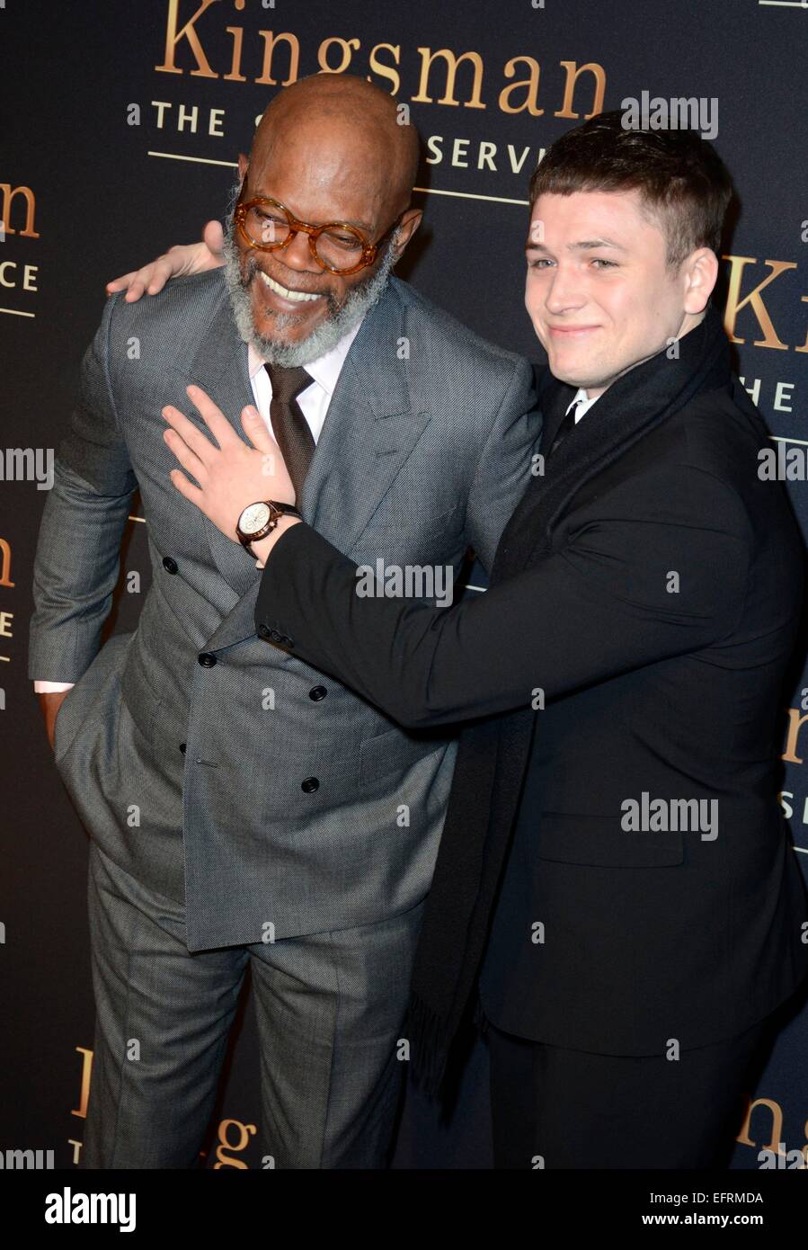 New York, NY, USA. 9th Feb, 2015. Samuel L. Jackson, Taron Egerton at ...