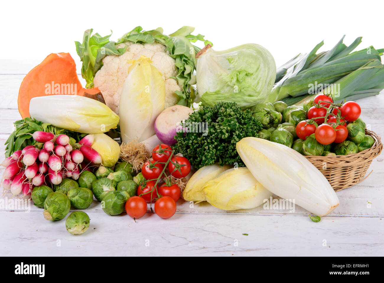 different vegetable on the rustic white table Stock Photo - Alamy