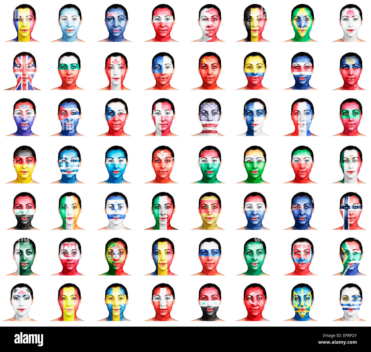 Flags of different countries on a woman's face Stock Photo - Alamy