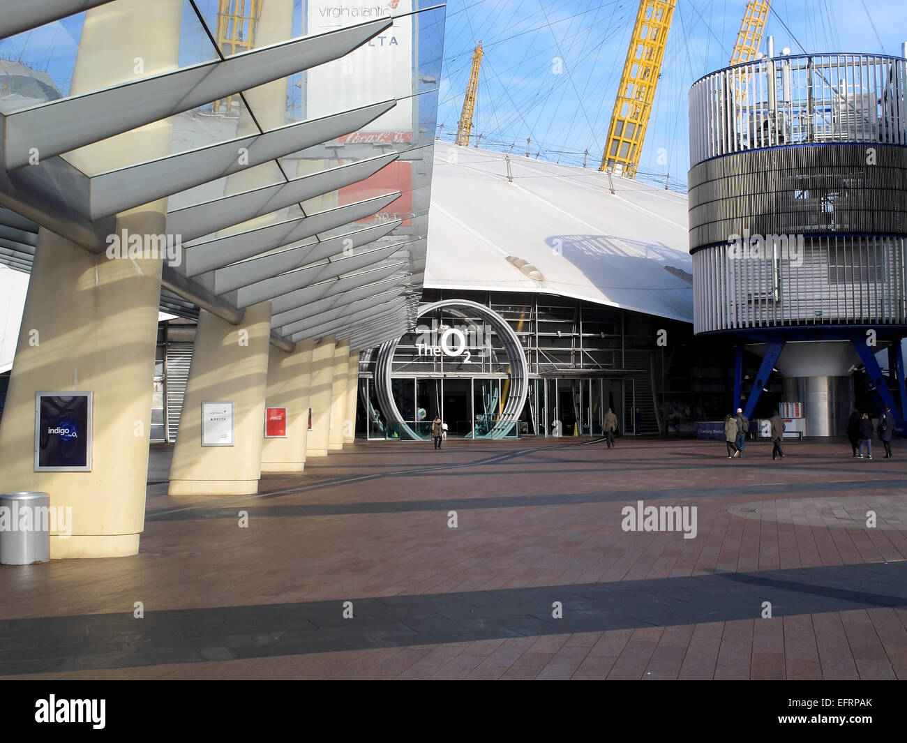A view of the front entrance to the O2 building in North Greenwich ...
