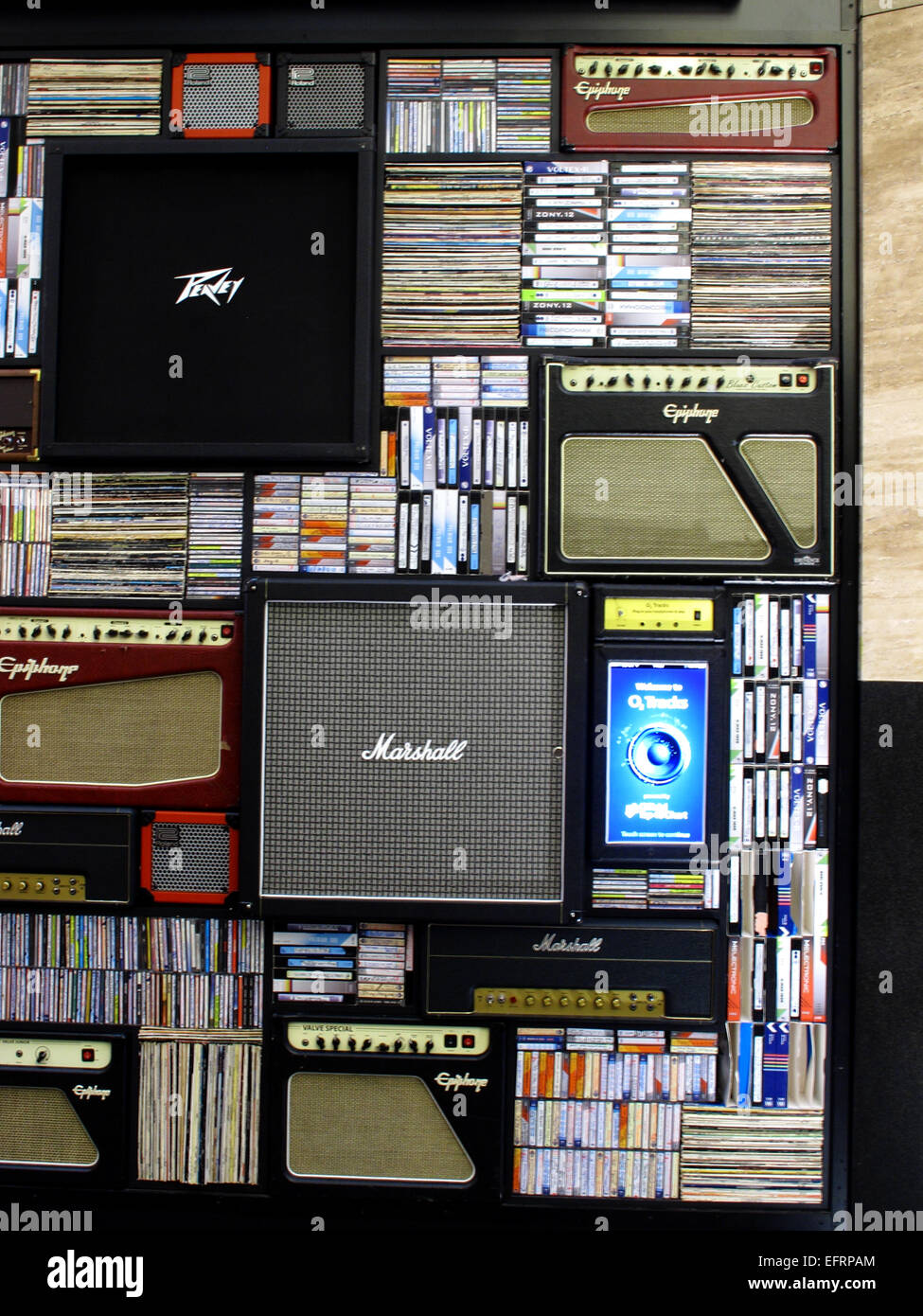 A display of music albums and tapes along with some speakers at the O2 ...