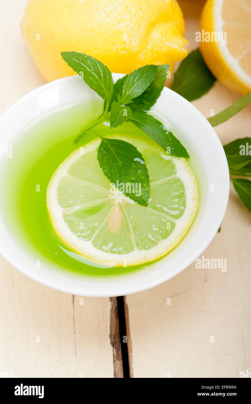 fresh and healthy mint infusion tea tisane with lemon Stock Photo - Alamy