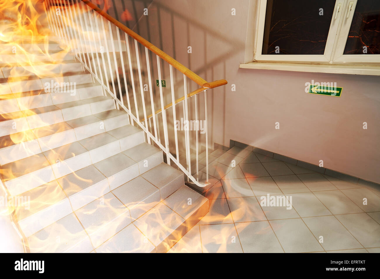 The staircase burns in the building Stock Photo - Alamy