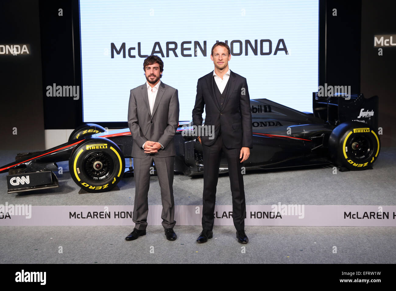 Tokyo, Japan. 10th Feb, 2015. (L-R) Fernando Alonso, Jenson Button ...