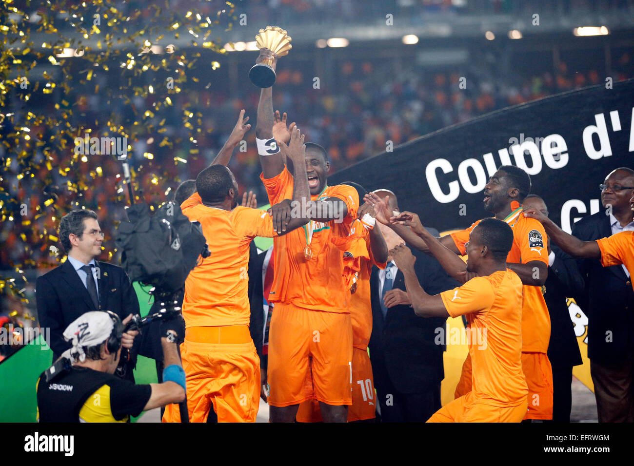 Ivory Coast Captain Yaya Toure lifts a loft the Trophy after defeating ...