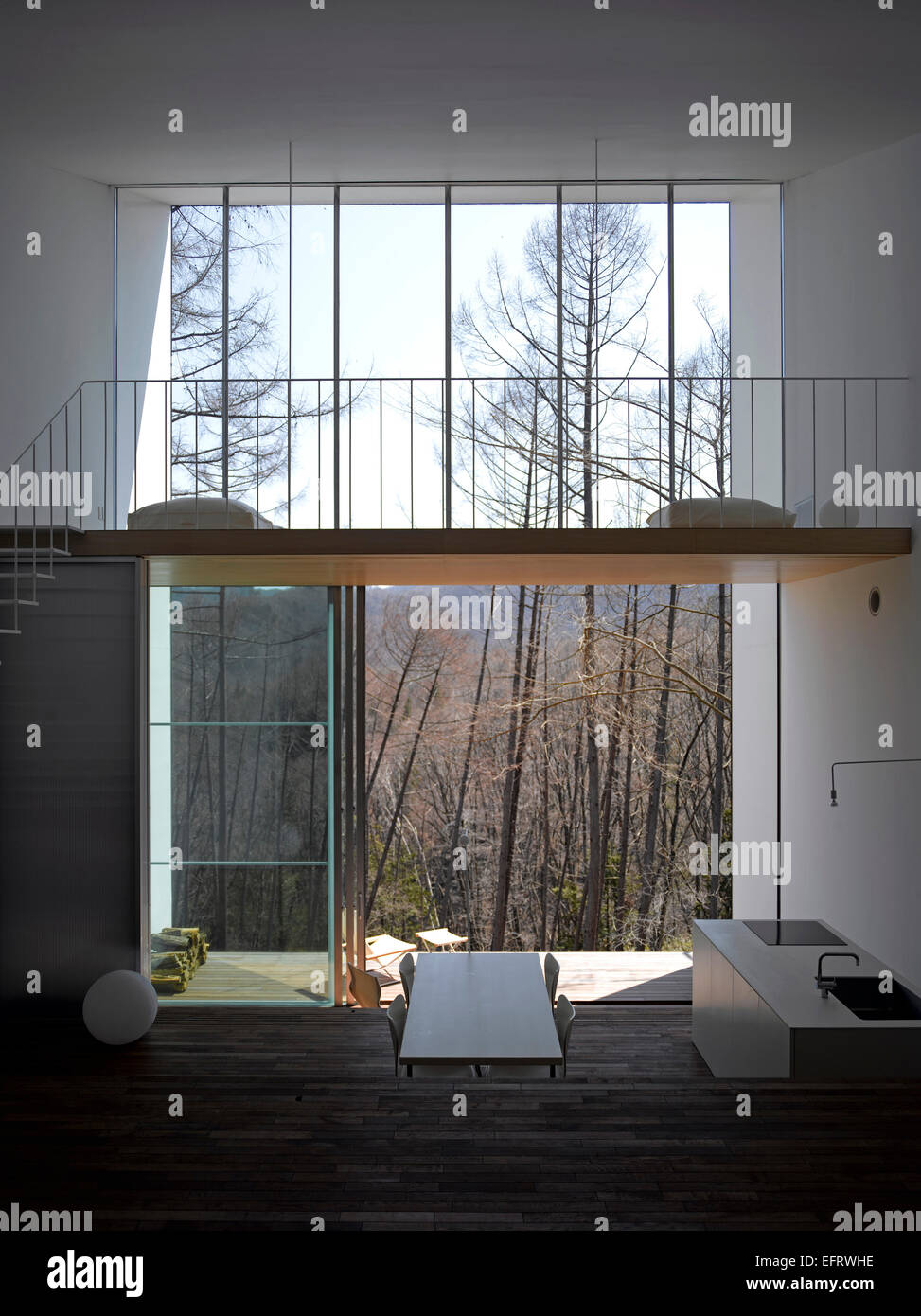 The Stage House, Interior view from kitchen towards fenestration and ...