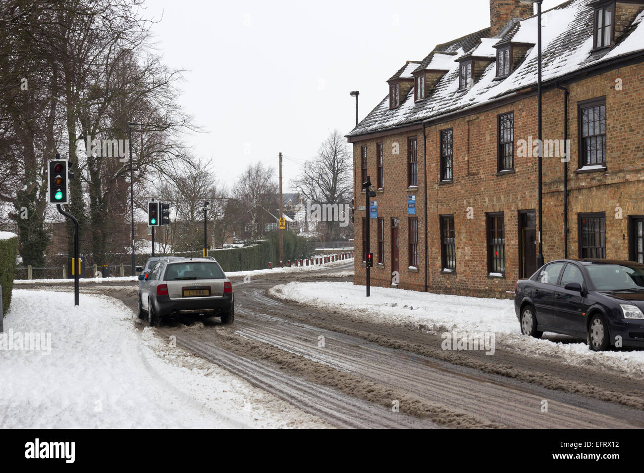 Whittlesea Road Thorney in the snow winter Thorney church place of ...