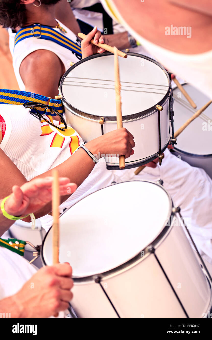 A drums band on the street. Scenes of Samba parade Stock Photo - Alamy