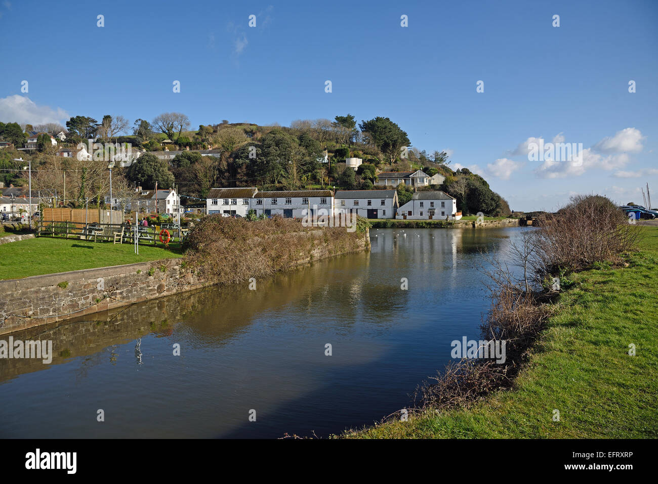 Pentewan Harbour, Cornwall, UK. The old harbour is now cut off from the ...