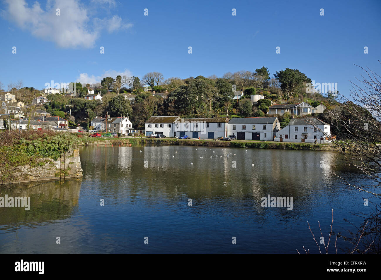 Pentewan Harbour, Cornwall, UK. The old harbour is now cut off from the ...