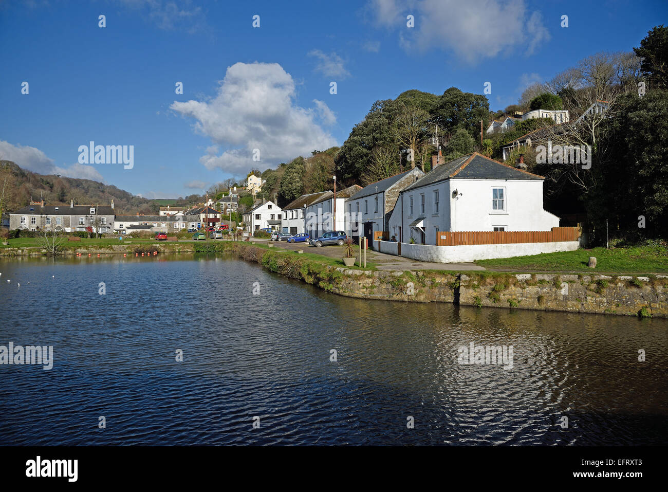 Pentewan Harbour, Cornwall, UK. The old harbour is now cut off from the ...