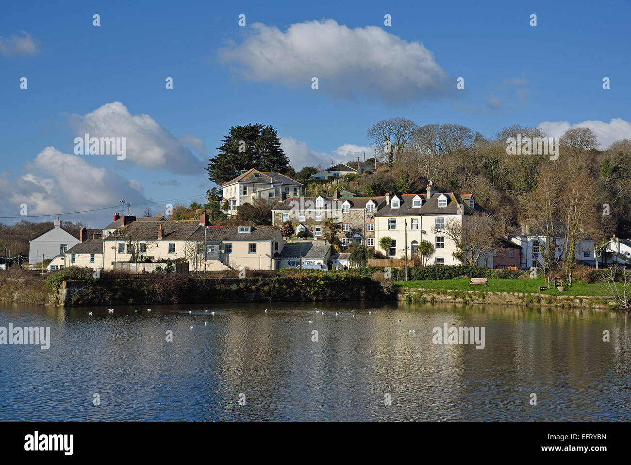 Pentewan Harbour, Cornwall, UK. The old harbour is now cut off from the ...